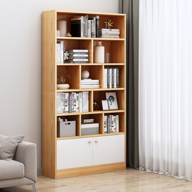 书架落地置物架简易书柜家用收纳储物柜子客厅小型多层靠墙一体柜_虎窝淘