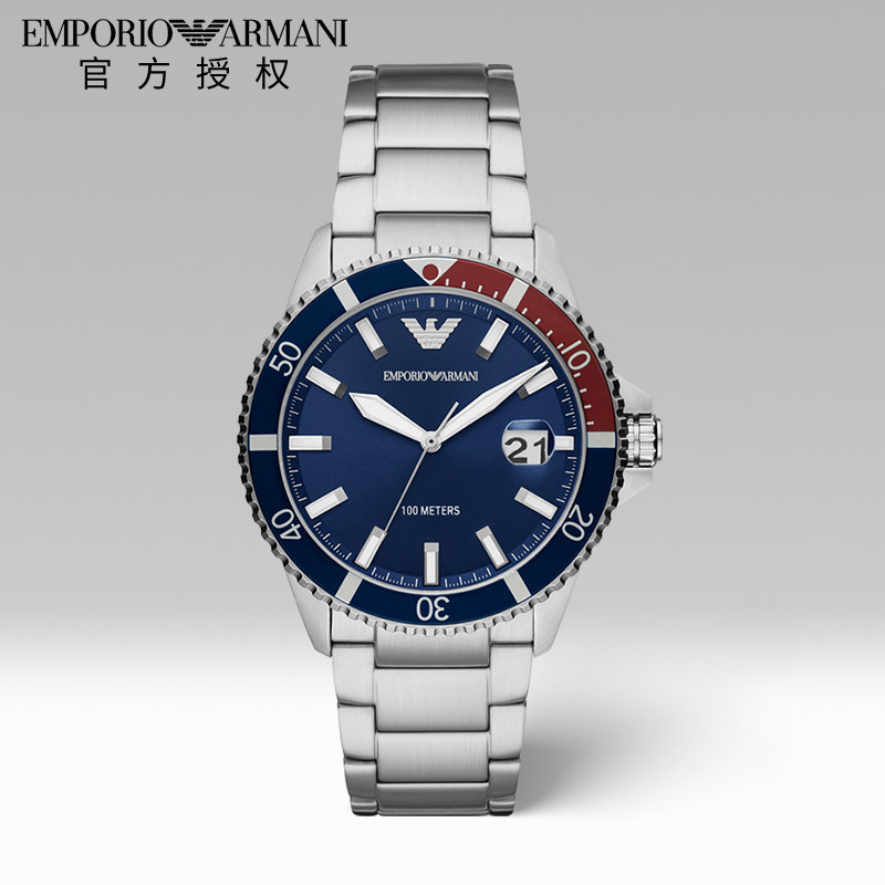 Armani阿玛尼手表男时尚水鬼潜水运动防水钢表带石英男表AR11339_虎窝淘