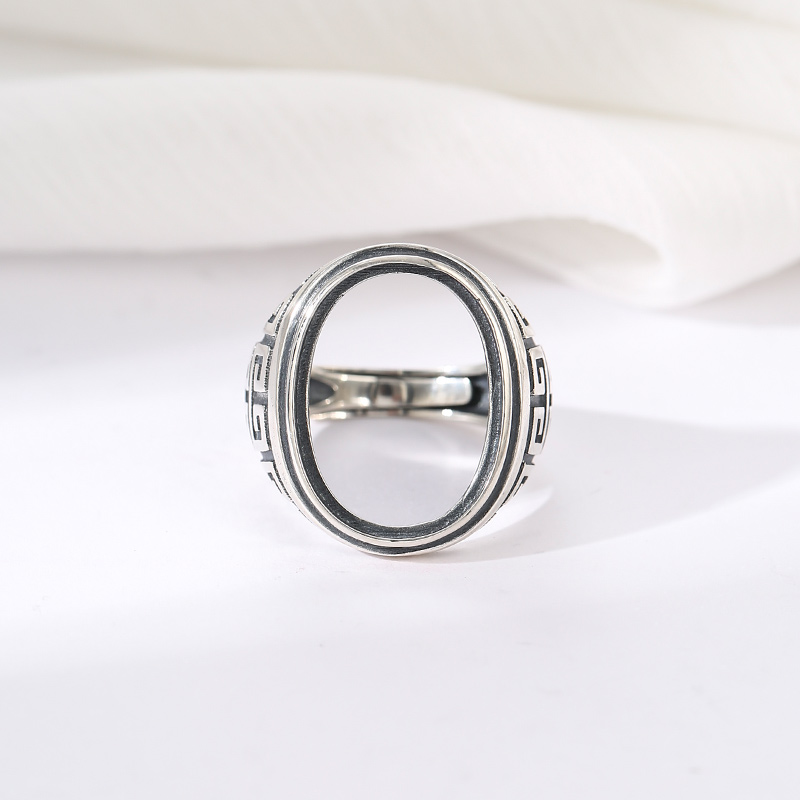 DIY戒托空托复古S925纯银戒指空托镶嵌绿松石蜜蜡开口男戒托15*20_虎窝淘