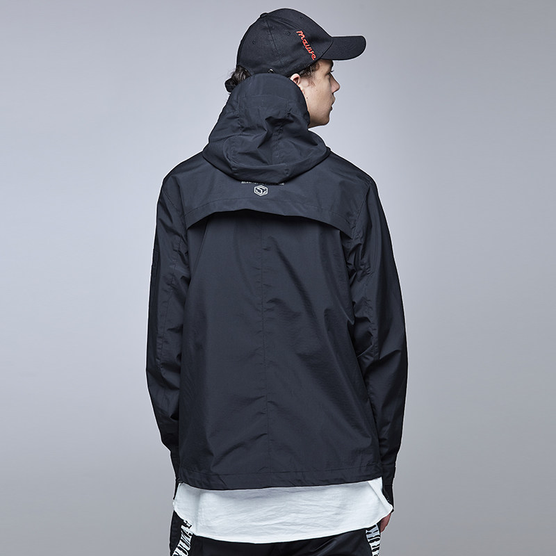 GUUKA潮牌机能户外运动风衣外套男李现同款黑色连帽冲锋衣男宽松_虎窝淘