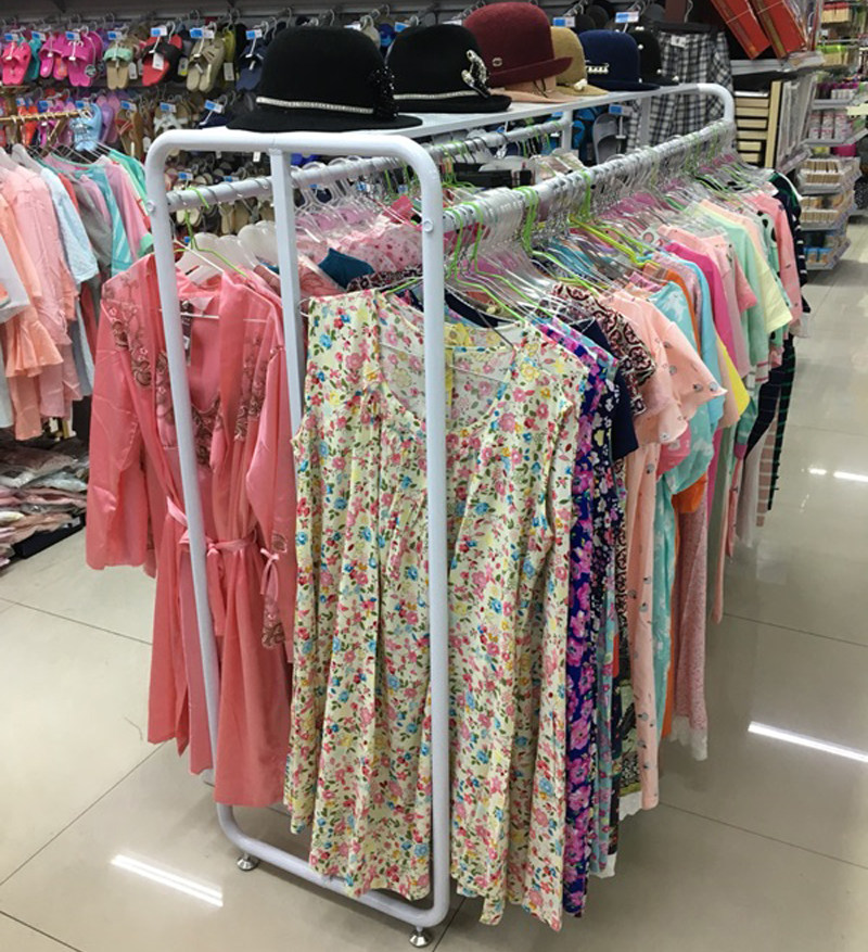 铁艺落地双排服装展示架双杠侧挂衣服架双面中岛架内衣店睡衣货架_虎窝淘