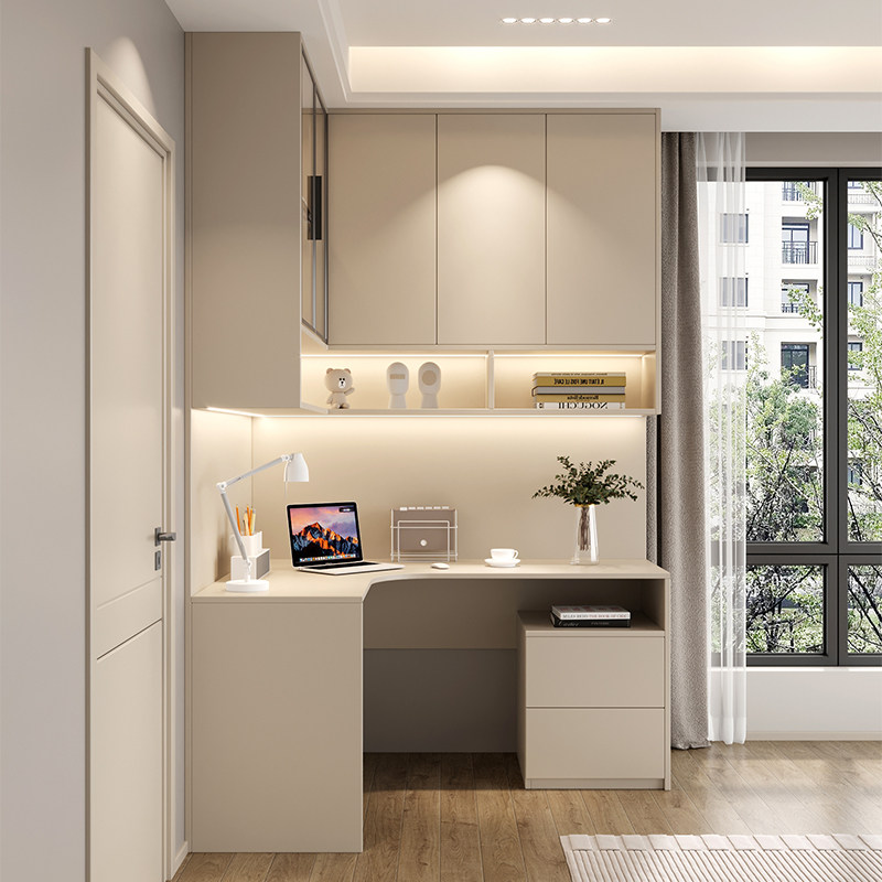 现代转角书桌书架书房书柜柜电脑桌家用学习桌卧室轻奢实木办公桌_虎窝淘