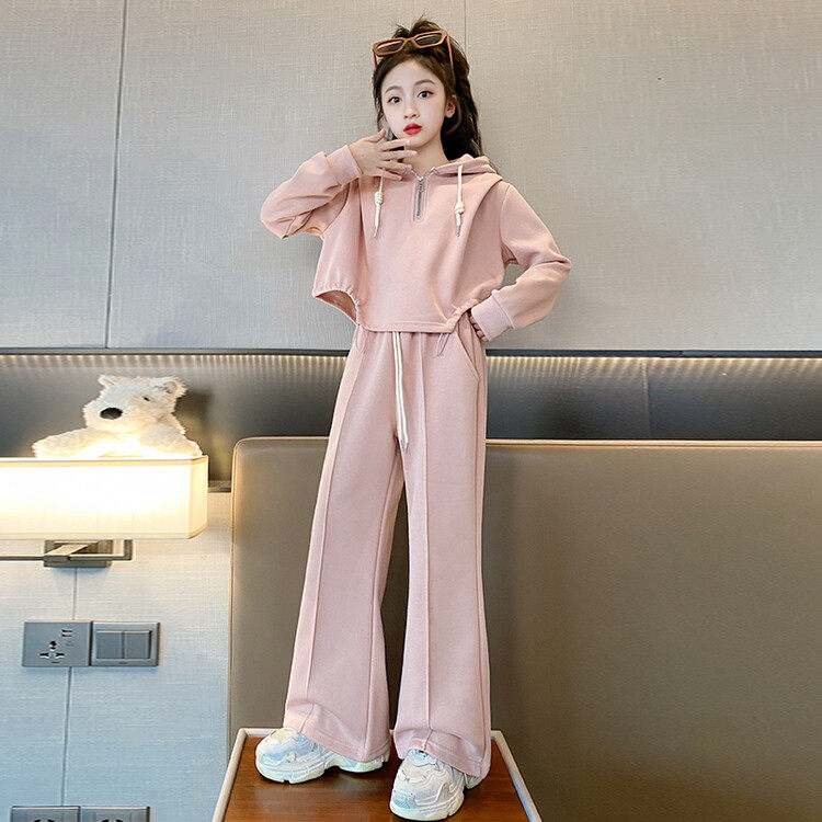 女童卫衣套装春秋冬款洋气纯棉休闲宽松2024新款韩版中大童阔腿裤_虎窝淘