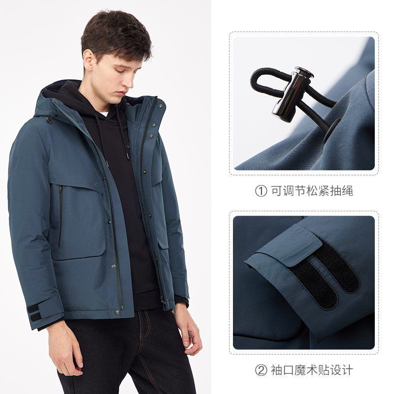 [Navigare意大利小帆船蓝色男羽绒服]-舒适保暖，时尚休闲，抽绳连帽-轻舟网