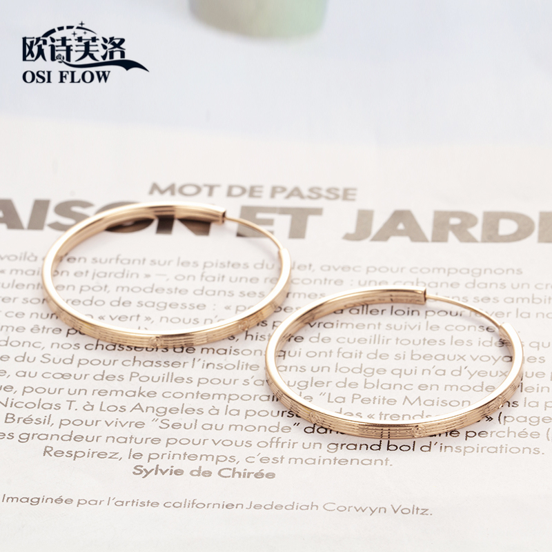 欧诗芙洛正品俄罗斯Au585紫金夸张耳环女纯14K金彩金玫瑰金个性款_虎窝淘