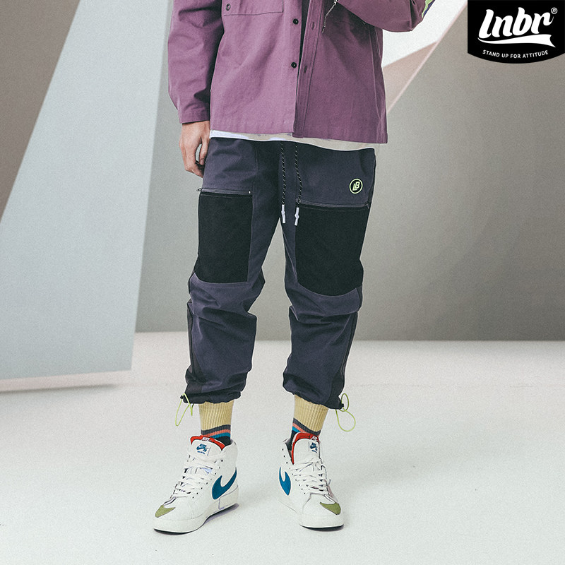 LNBR抽绳收脚休闲长裤国朝拼色休闲百搭宽松街头运动工装裤_虎窝淘