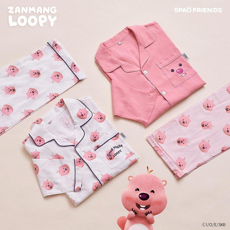 BIS国内现货韩国SPAO露比LOOPY联名可爱长袖短袖睡衣睡裤家居服_虎窝淘