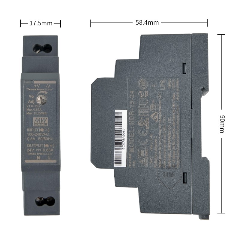 明纬HDR-15系列5V/12V导轨型15V/24V电源48V阶梯DR塑料外壳MDR薄_虎窝淘