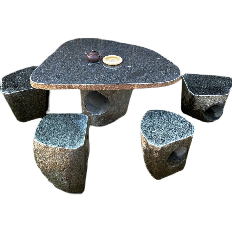 石桌石凳庭院花园户外鹅卵石青石桌一套家用茶台花岗岩石头桌子_虎窝淘