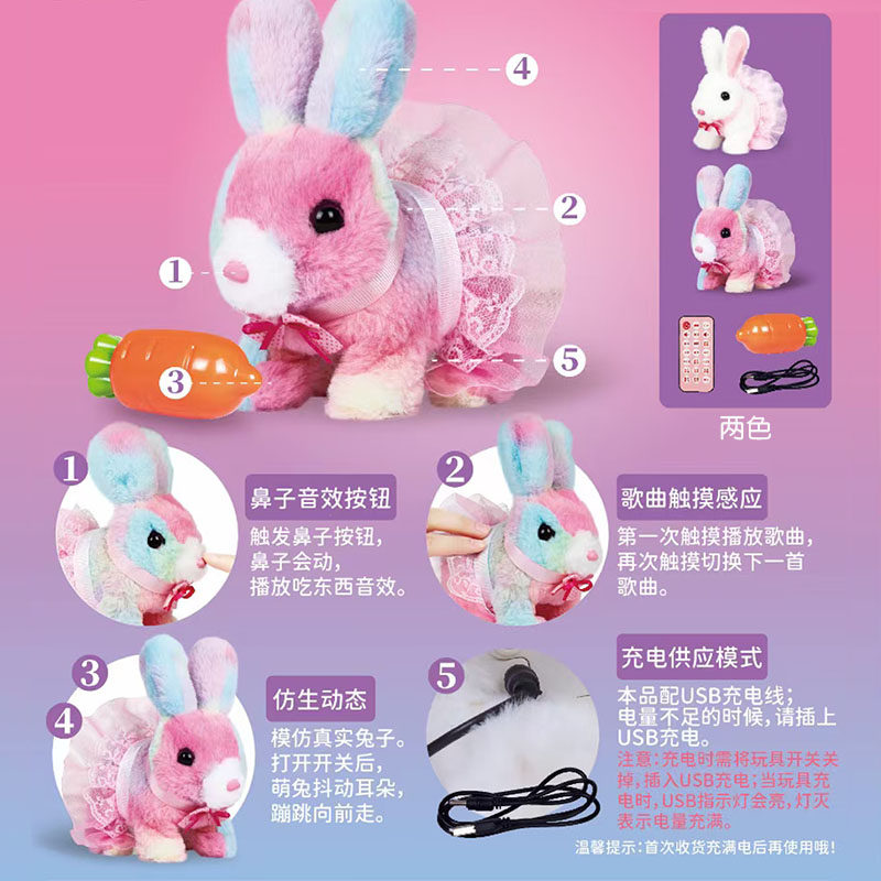 玩具兔子电动毛绒宠物唱歌女孩礼物过家家套装会跑会叫仿真小动物_虎窝淘