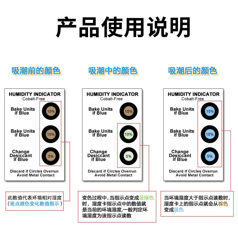 湿度指示卡片湿度卡湿度测试卡无钴环保5/10/15% 3点棕色变蓝色_虎窝淘