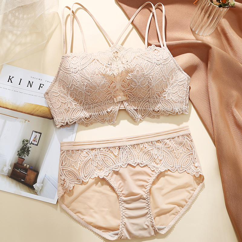 抹胸内衣女薄款大胸显小性感蕾丝胸罩套装小胸聚拢无钢圈美背文胸_虎窝淘