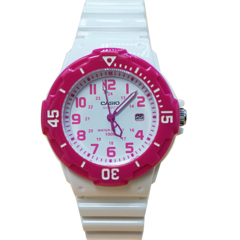 卡西欧手表女CASIO LRW-200H-4B玫红色防水学生考试指针小白表_虎窝淘