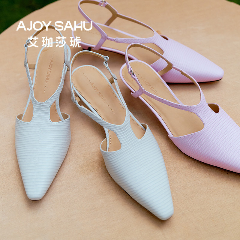 AJOY SAHU/艾珈莎琥女鞋猫跟一字带包头凉鞋细跟尖头小跟单鞋女夏_虎窝淘