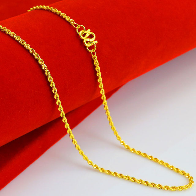 Genuine gold necklace 9999 pure gold for men and women thick hemp rope ...