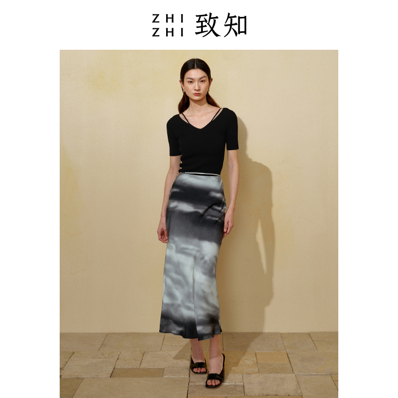 致知ZHIZHI采绿吟上衣设计感小众女2023新款夏针织短袖t恤_无缝_虎窝淘