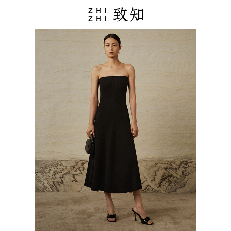 致知ZHIZHI月中抹胸连衣裙开衫套装2023秋季新款连衣裙