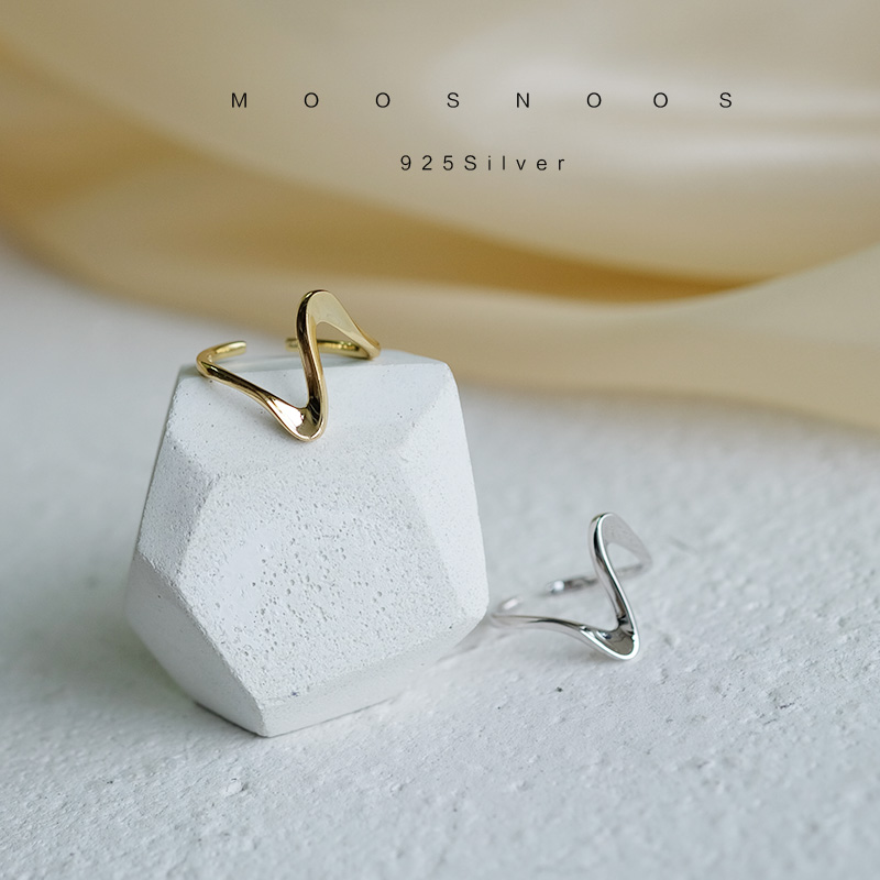 定制小众设计波浪纹通体925纯银INS冷淡风可调节开口戒指食指戒女_虎窝淘