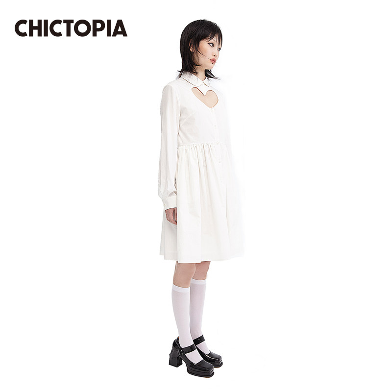 CHICTOPIA CHIC刘清扬新品全棉桃心镂空衬衫连衣裙少女_虎窝淘