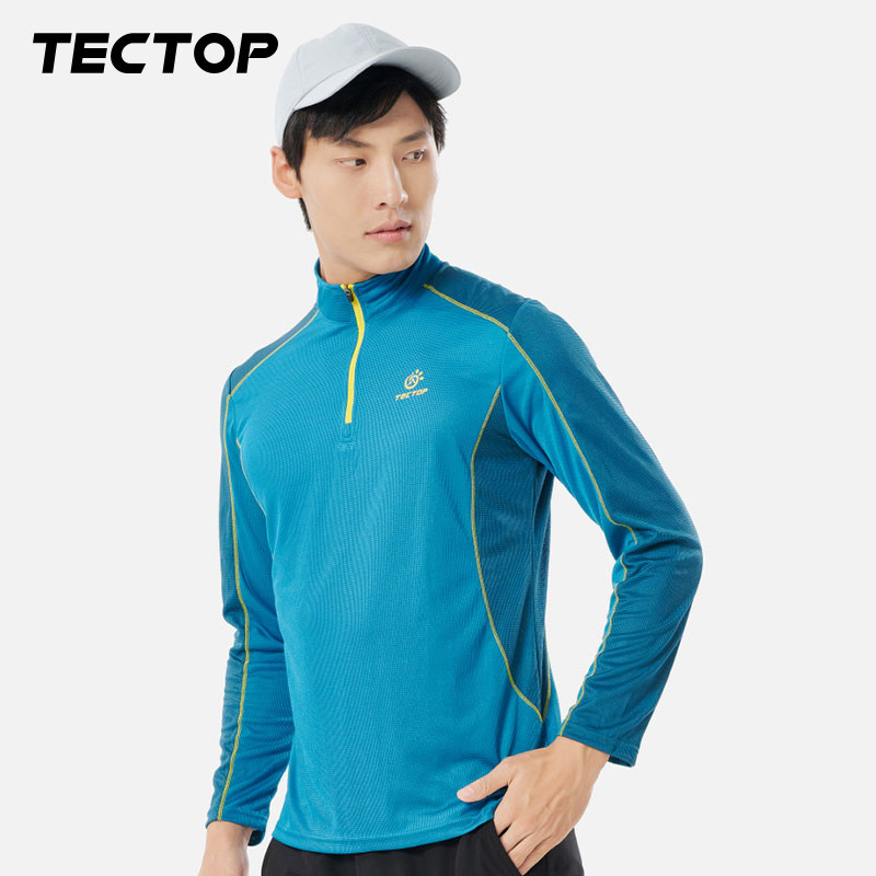 TECTOP/探拓男款长袖T恤清仓春季新款弹力休闲速干衣立领透气_虎窝淘