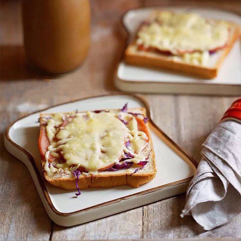 Nordic Ceramic Dessert Bread Plates Toast Shape Breakfast_虎窝淘