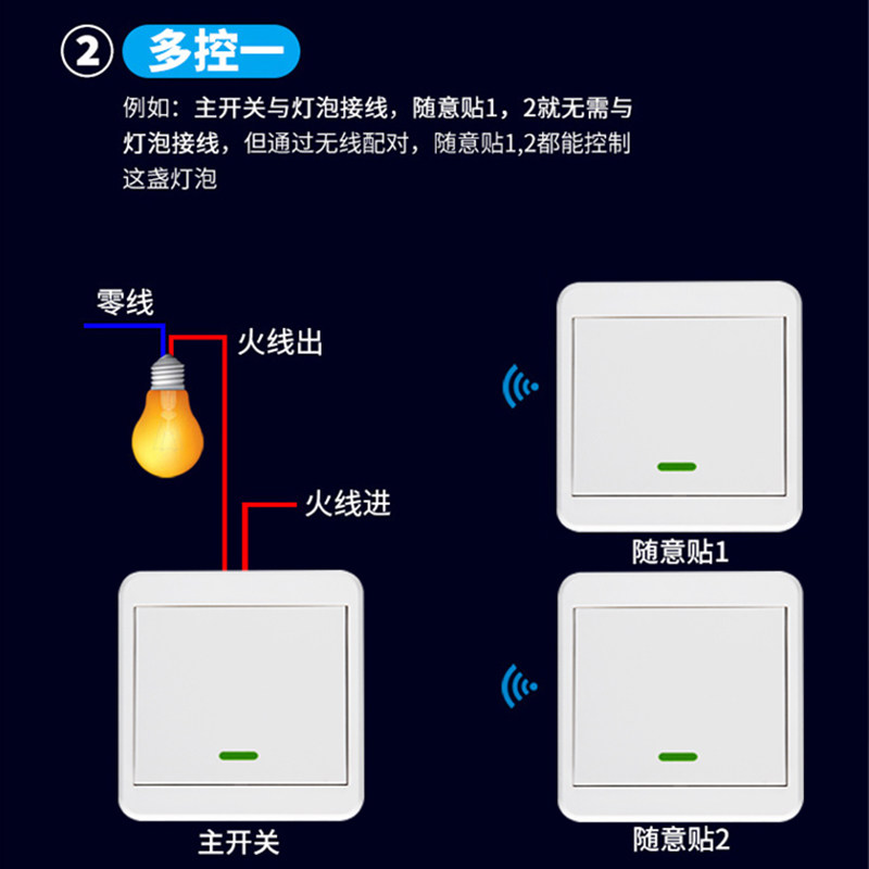 远程无线遥控开关免布线双控开关家用220v无线随意贴遥控器灯开关_虎窝淘