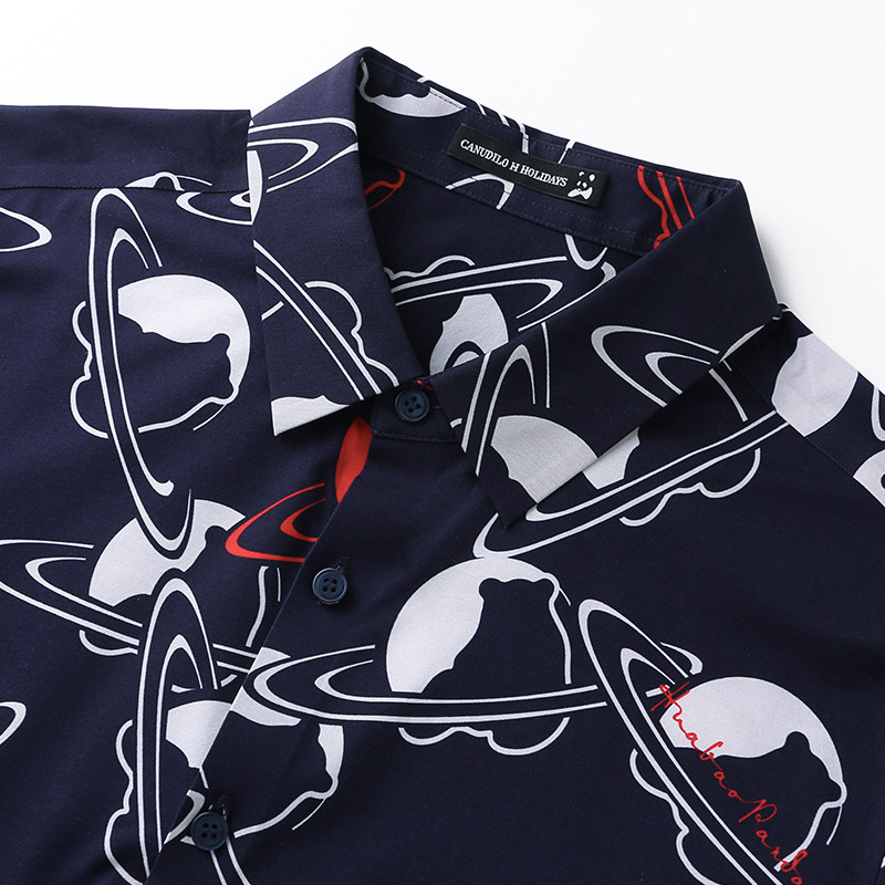 【优雅生活】CANUDILO/卡奴迪路太空熊猫针织长袖衬衫男纯棉衬衣_虎窝淘