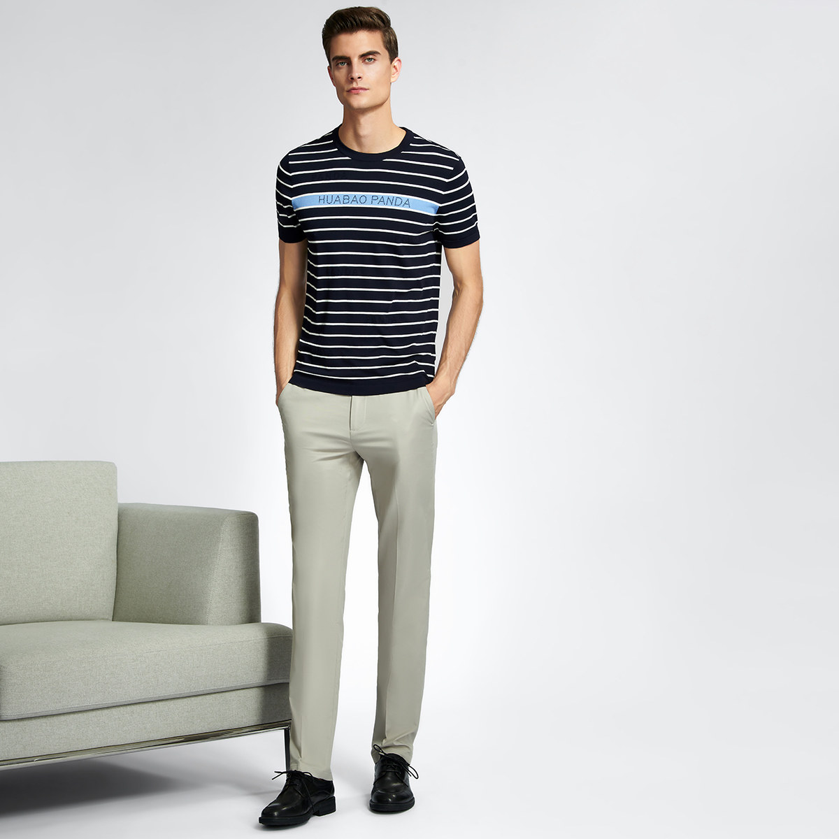 【精致商务】CANUDILO/卡奴迪路镶钻时尚条纹短t男士针织短袖T恤_虎窝淘