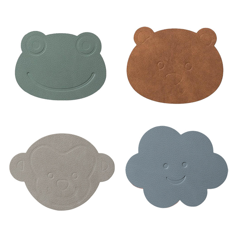 丹麦Lind dna儿童皮革杯垫可爱动物笑脸北欧餐桌隔热垫小熊云朵_虎窝淘
