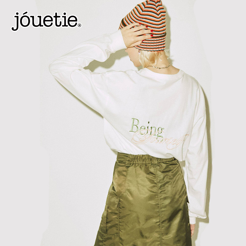 jouetie日系潮牌新款黑色圆领T恤宽松印花长袖上衣夏女高级感T恤_虎窝淘