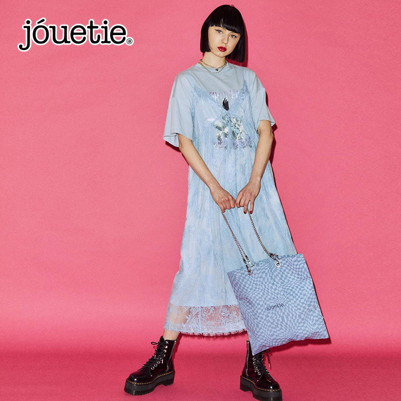 jouetie日系潮牌春夏新款短袖长款T恤蕾丝吊带连衣裙两件套_虎窝淘