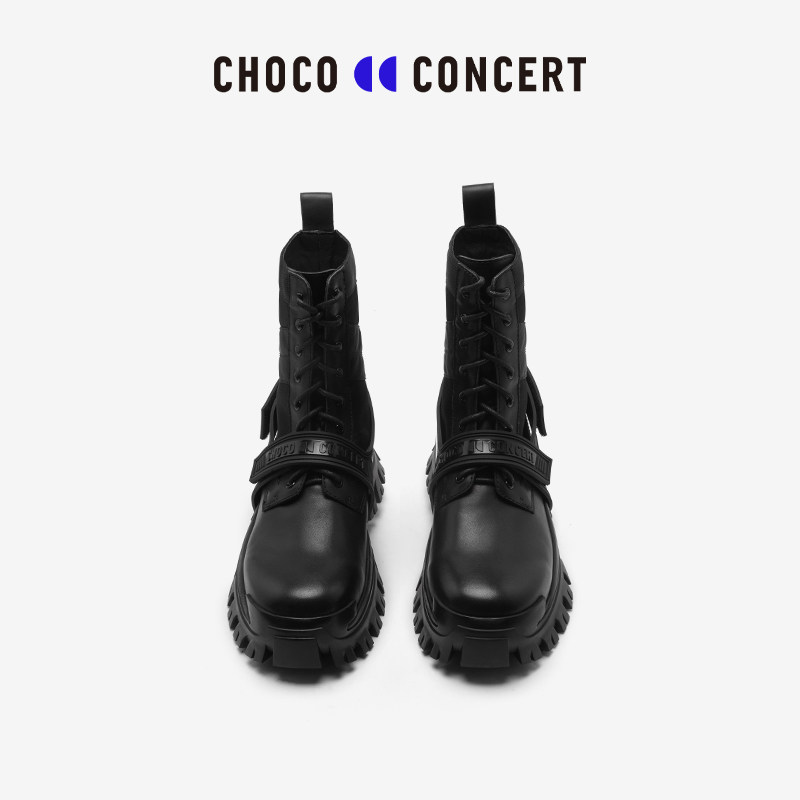 CHOCO CONCERT设计鞋履丨刘逸云同款秋冬绑带厚底马丁靴短靴_虎窝淘