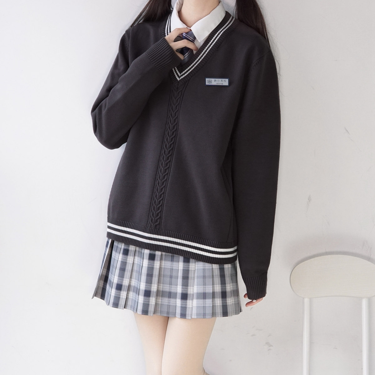 【刺篇】原创JK/DK制服正统针织V领套头毛衣外套百搭男女秋冬款_虎窝淘