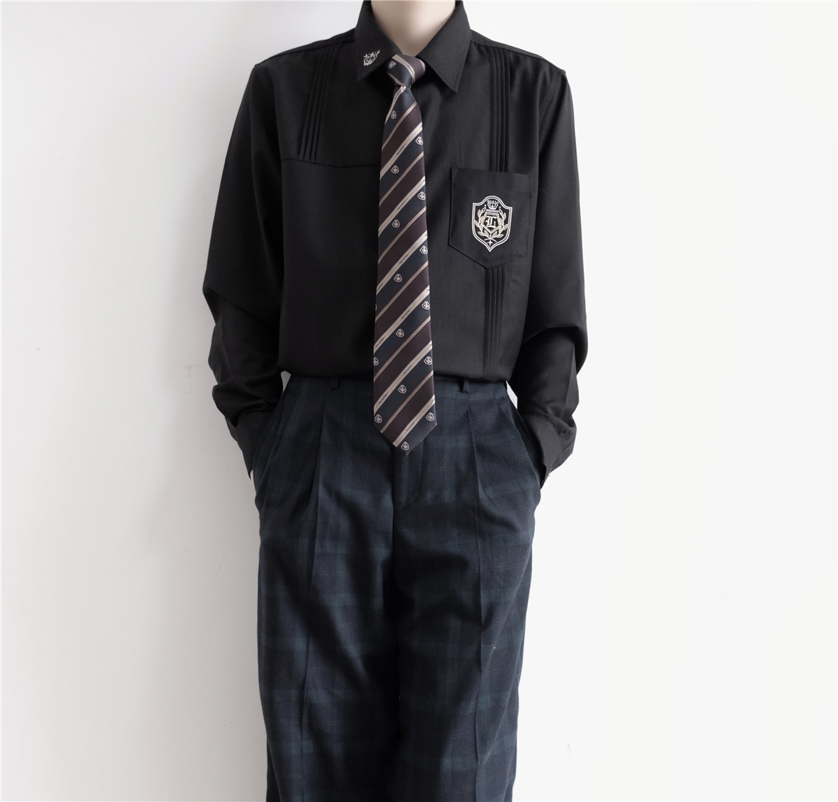 【刺篇】原创JK/DK制服正版新款日系学院风黑白色刺绣长袖衬衫_虎窝淘