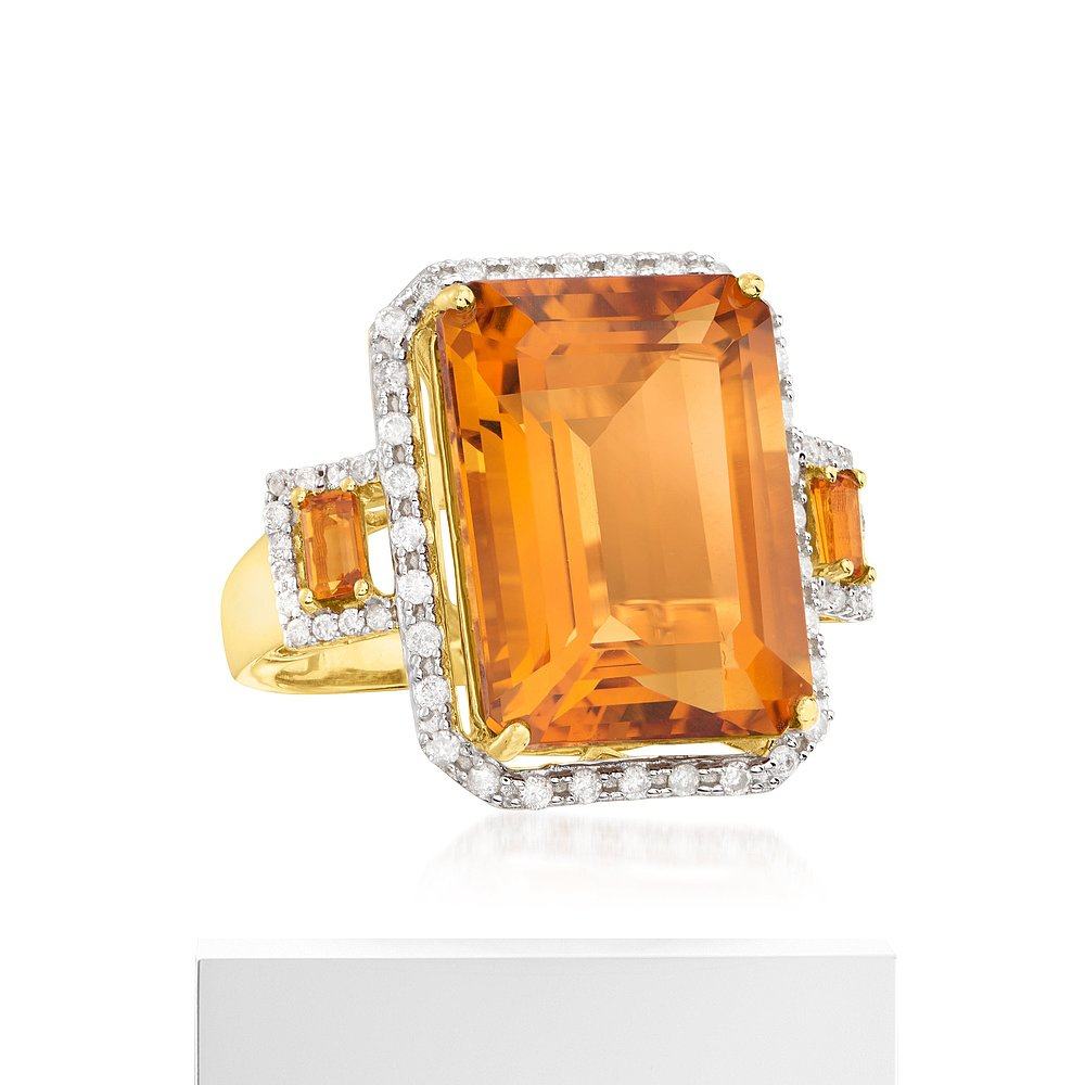 Ross-Simons Madeira Citrine and. Diamond Ring in 14kt Yello_虎窝淘
