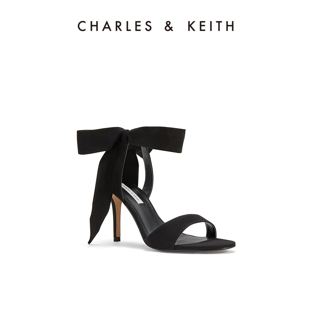 CHARLES&KEITH春夏女鞋CK1-60360965优雅蝴蝶结绑带露趾高跟鞋_虎窝淘