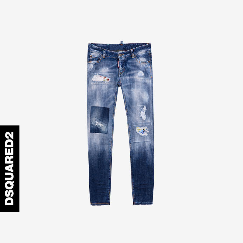 DSQUARED2/D2次方春夏潮ins修身小脚显瘦破洞补丁牛仔裤女_虎窝淘