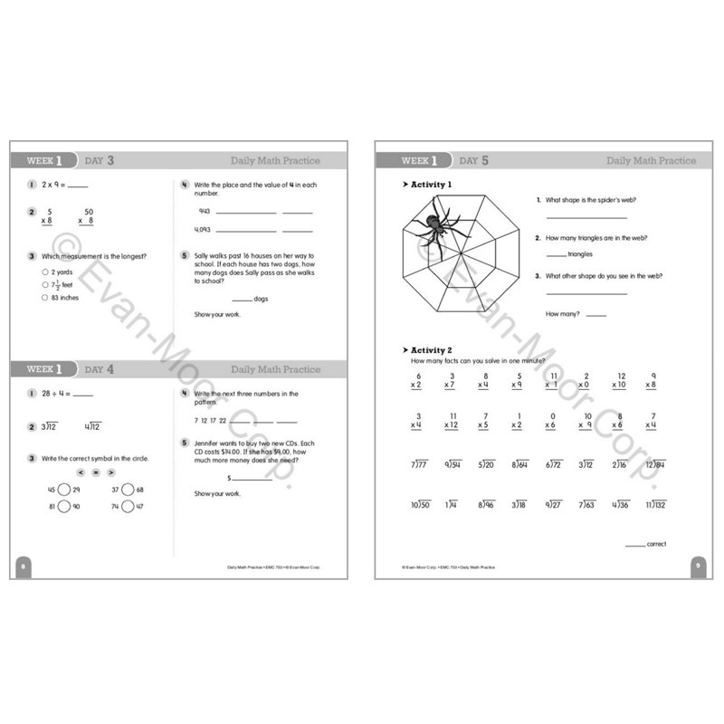Evan-Moor Daily Math Practice Grade 4 SE每日练习系列数学复习四年级无答案作业本美国加州教辅_虎窝淘