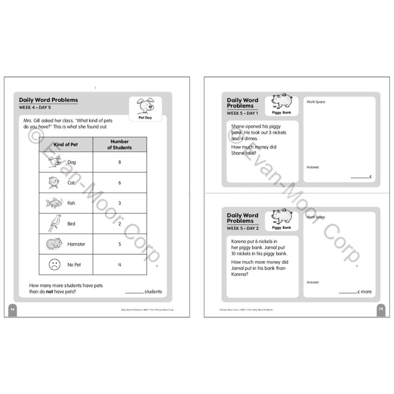 Evan-Moor Daily Word Problem Math（2019版） Grade 2 SE每日练习系列数学应用二年级作业本美国加州 ...