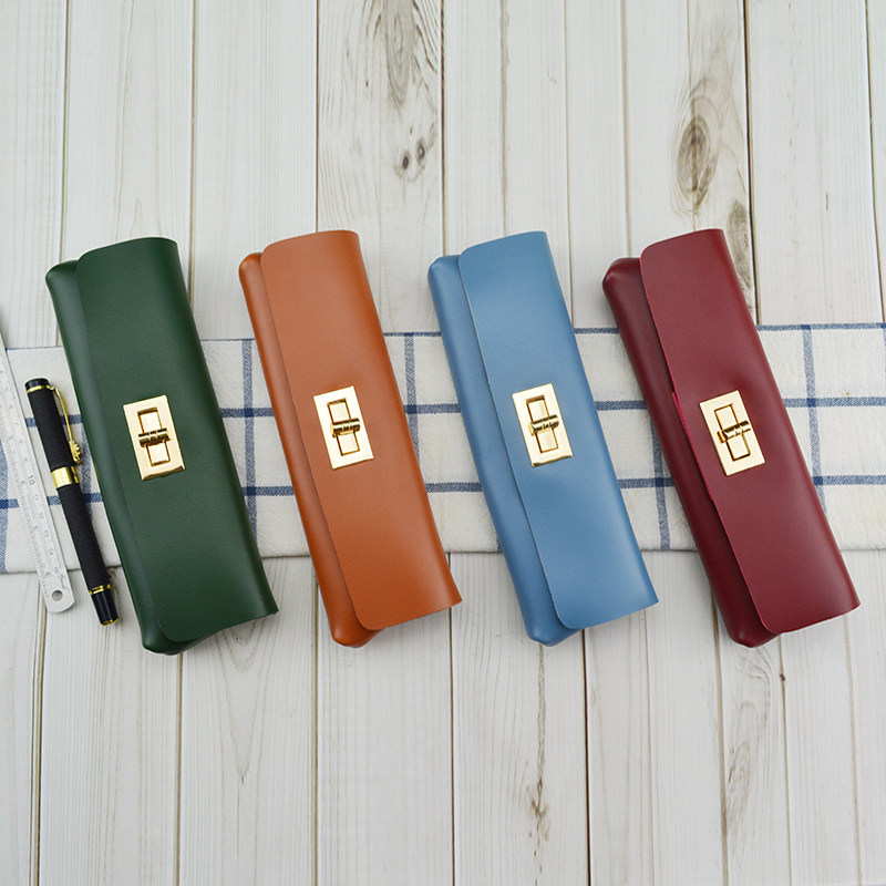 简约真皮笔袋男女学生大容量铅笔盒小众商务皮质文具袋钢笔收纳套_虎窝淘