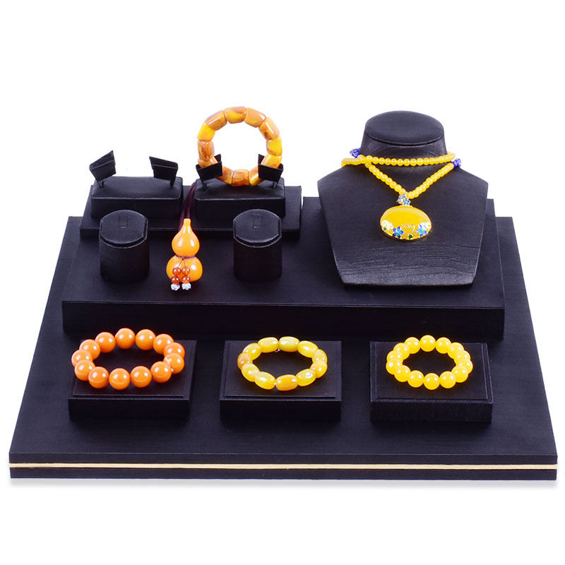 JINSKY/今仕爵黑色珠宝展示道具套装翡翠玉器耳环戒指项链手镯架_虎窝淘