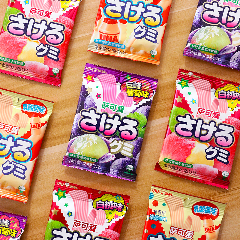 日本进口零食 UHA悠哈萨可爱多口味水果果汁软糖QQ糖手撕糖果32g_虎窝淘