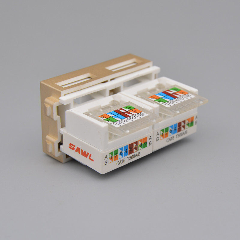 128型香槟色CAT6千兆双口网络模块八芯网口模块一位2个网线模块_虎窝淘