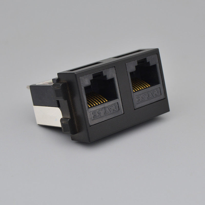 黑色双孔网络模块128型免打超五类八芯网口模块一位2个网线模块_虎窝淘