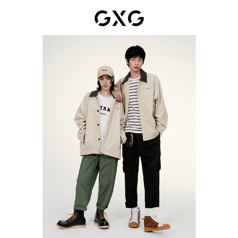 GXG男装撞色灯芯绒翻领夹克情侣外套精致刺绣 2022年秋季新品_虎窝淘