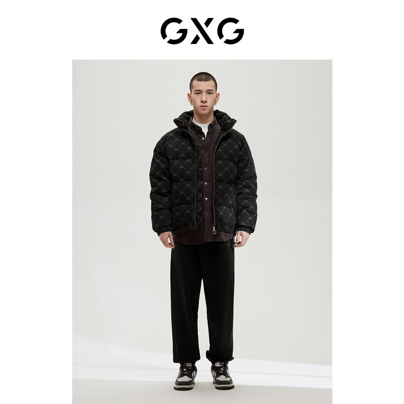 GXG男装商场同款蓝色系列时尚黑色羽绒服 2022年冬季新品_虎窝淘