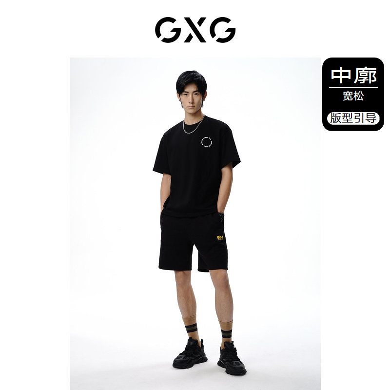 GXG男装重磅潮流环形文字印花纯棉圆领短袖T恤 2023年夏季新品_虎窝淘