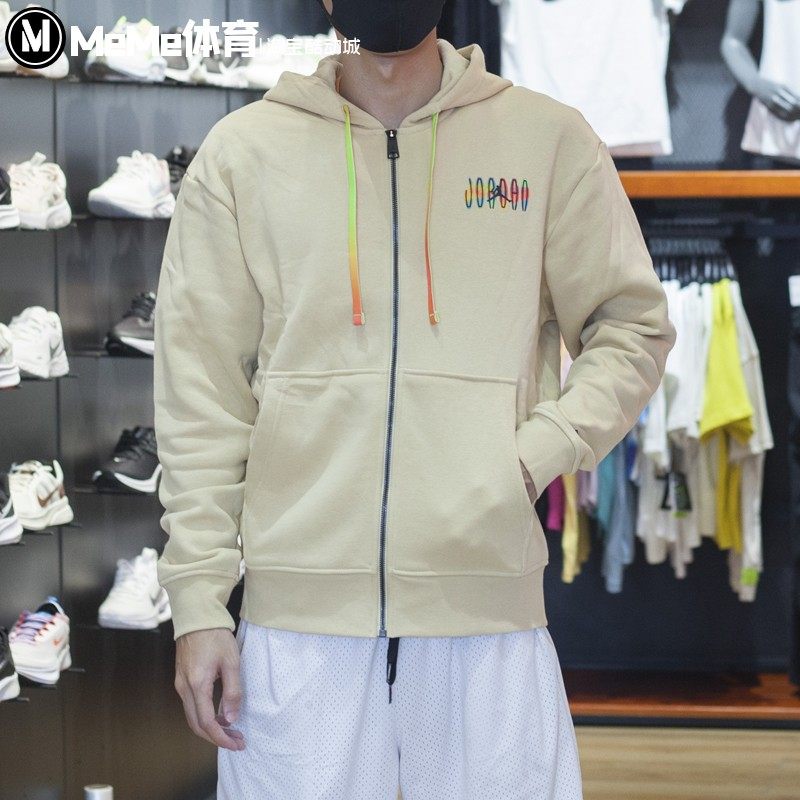 Nike耐克男装2022秋款JORDAN印花加绒运动连帽夹克外套DQ7565-252_虎窝淘