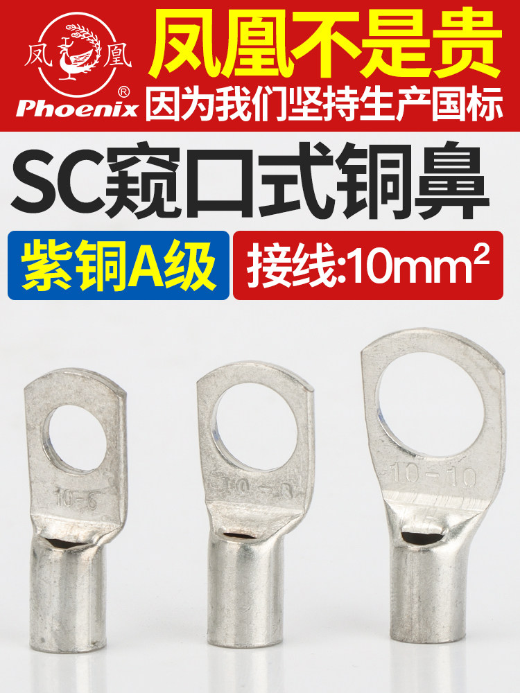 凤凰SC10-6/8/10铜接线端子铜接头铜线鼻铜鼻子铜线耳紫铜加厚A级_虎窝淘