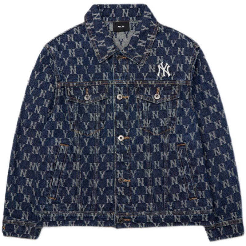 MLB男女牛仔外套2022春季新款复古老花NY运动休闲夹克3ADKM0121_虎窝淘